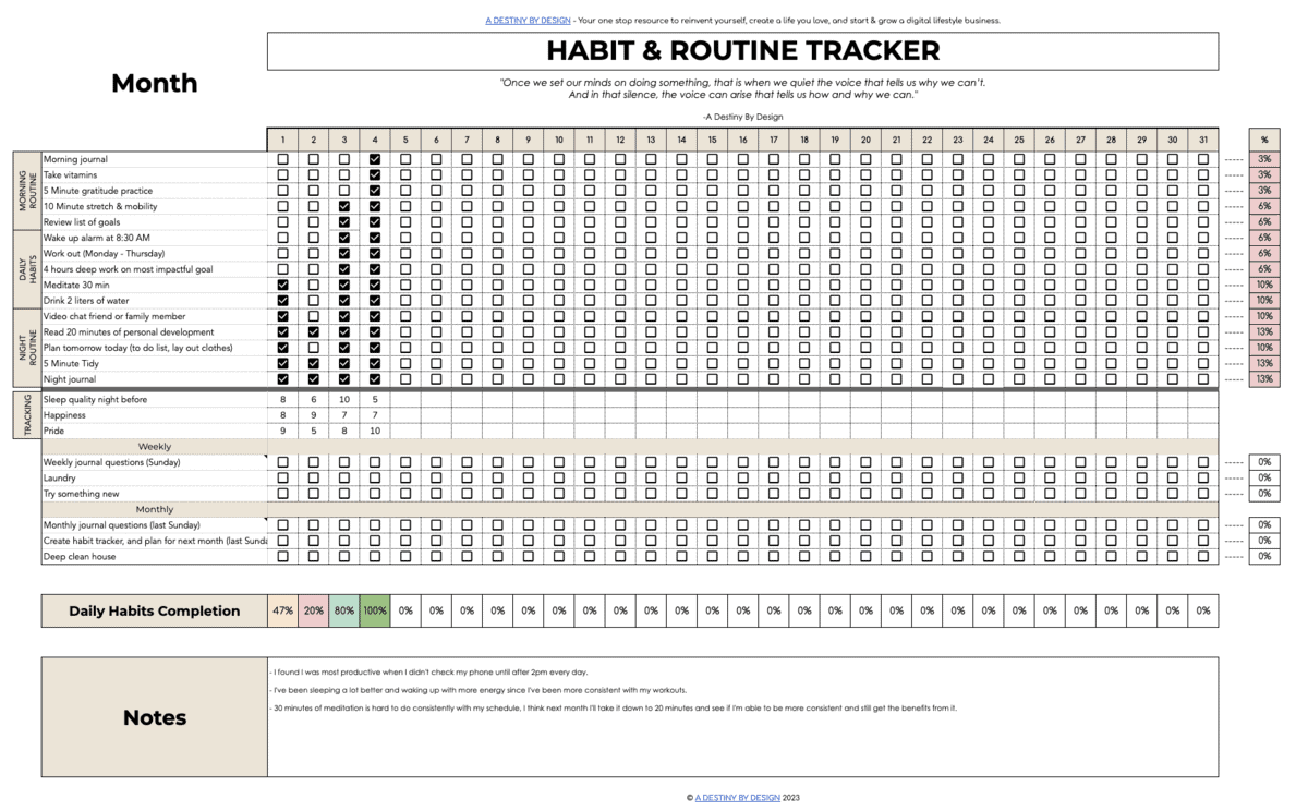 Free Habit Tracker - A Destiny By Design | by Destiny Olivia