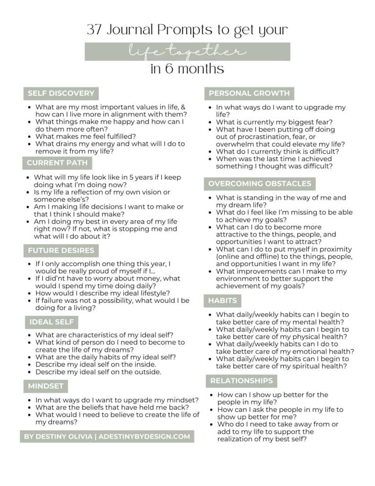 Free Journal Prompts List - A Destiny By Design | by Destiny Olivia